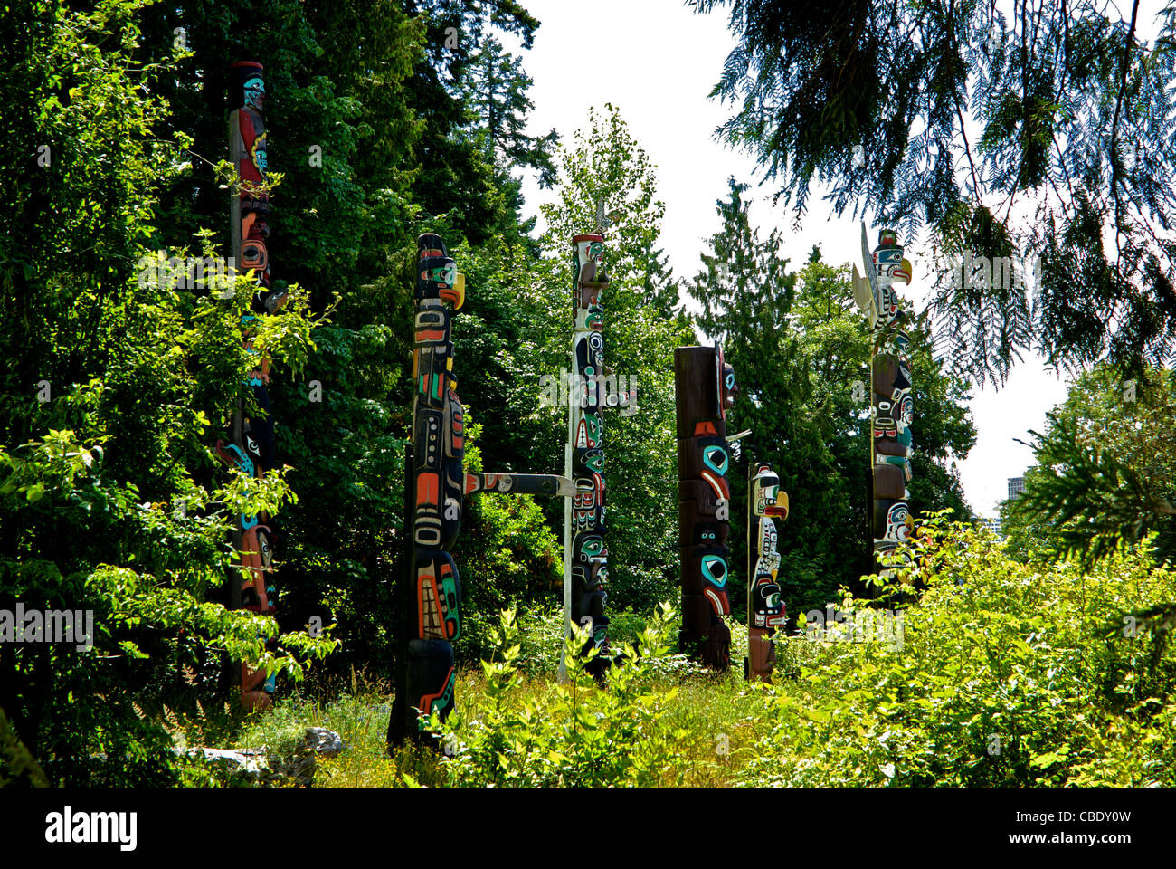 West Coast First Nations carved painted totem memorial poles Stanley ...