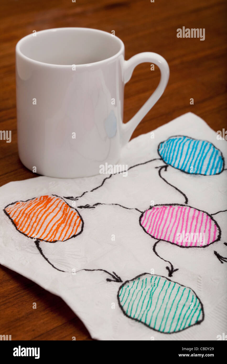 abstract flowchart or mind map - napkin doodle with espresso coffee cup ...