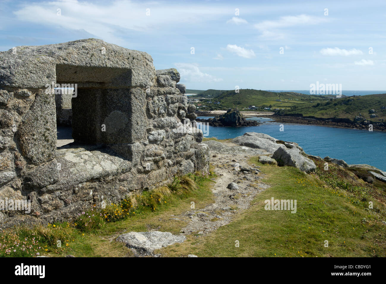 A window of the ruins of King Charles' Castle, Tresco Isles of Scilly ...