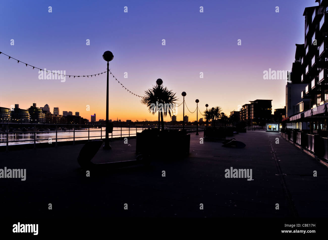 Thames River promenade at night Stock Photo - Alamy