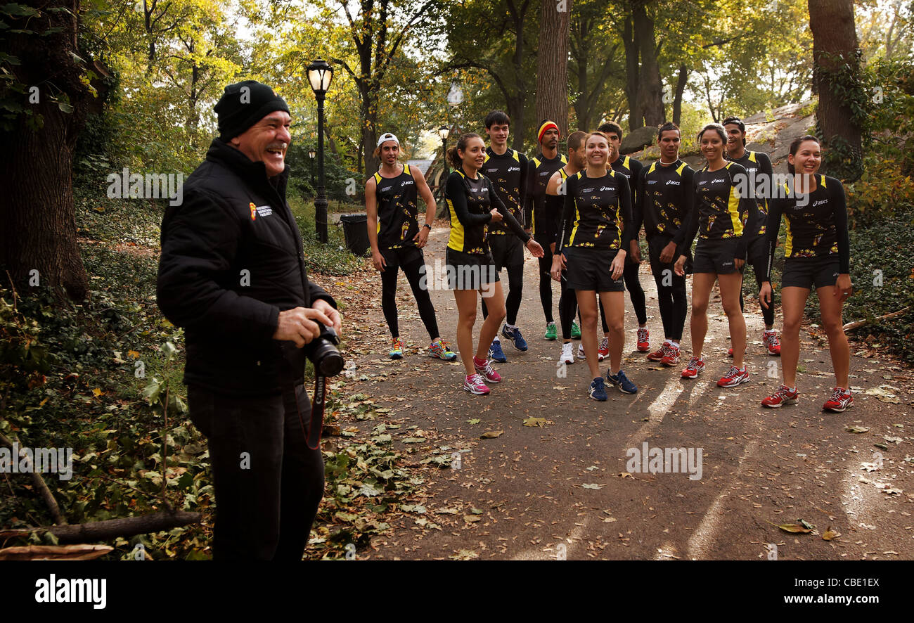 Rob de Castella and coach Tim Rowe watch the Australian Indigenous ...