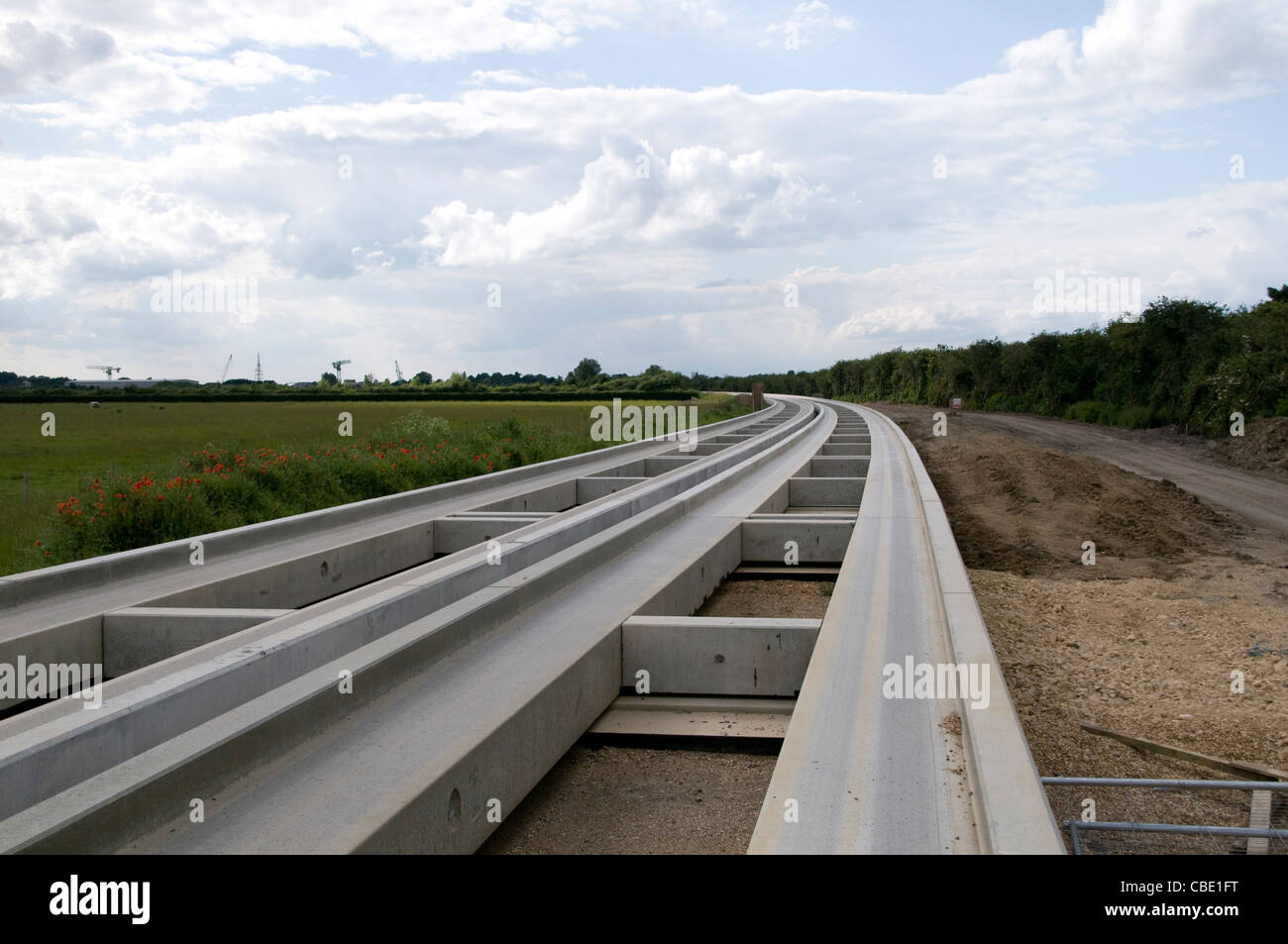 Concrete Guided busway in Cambridge next to fields Stock Photo - Alamy