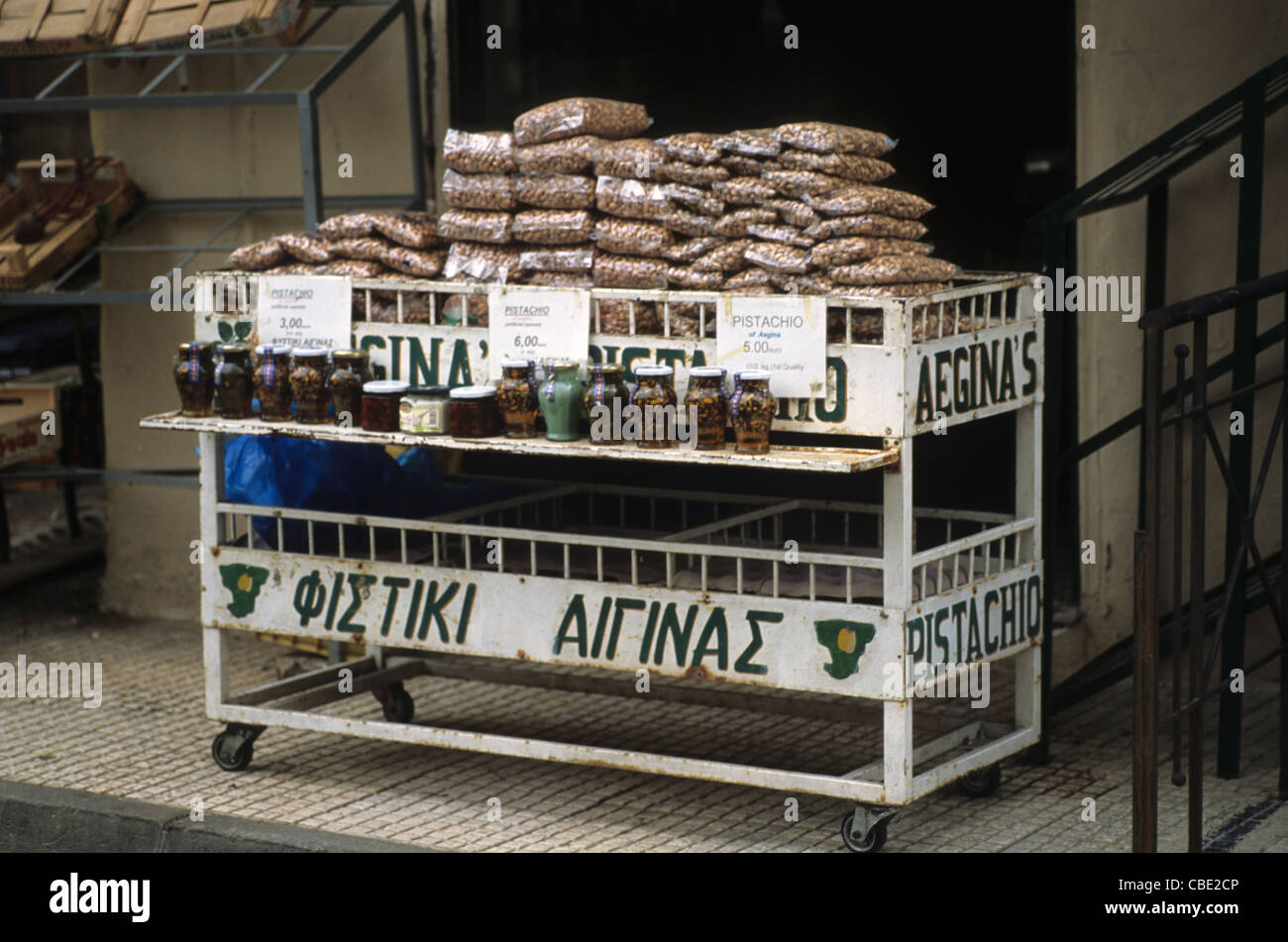 Market stall with pistachios and honey, Aegina Island, Greece Stock ...