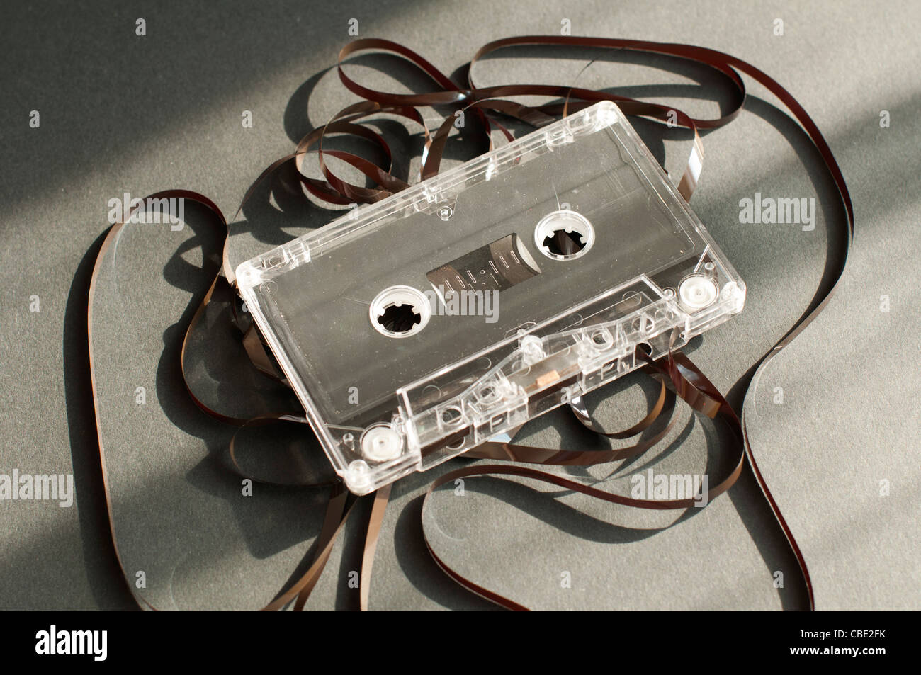 Audio tape cassette with subtracted out tape. Old broken cassette Stock ...