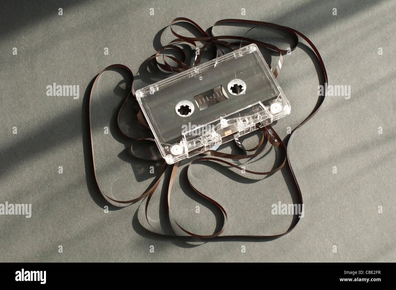 Audio tape cassette with subtracted out tape. Old broken cassette Stock ...