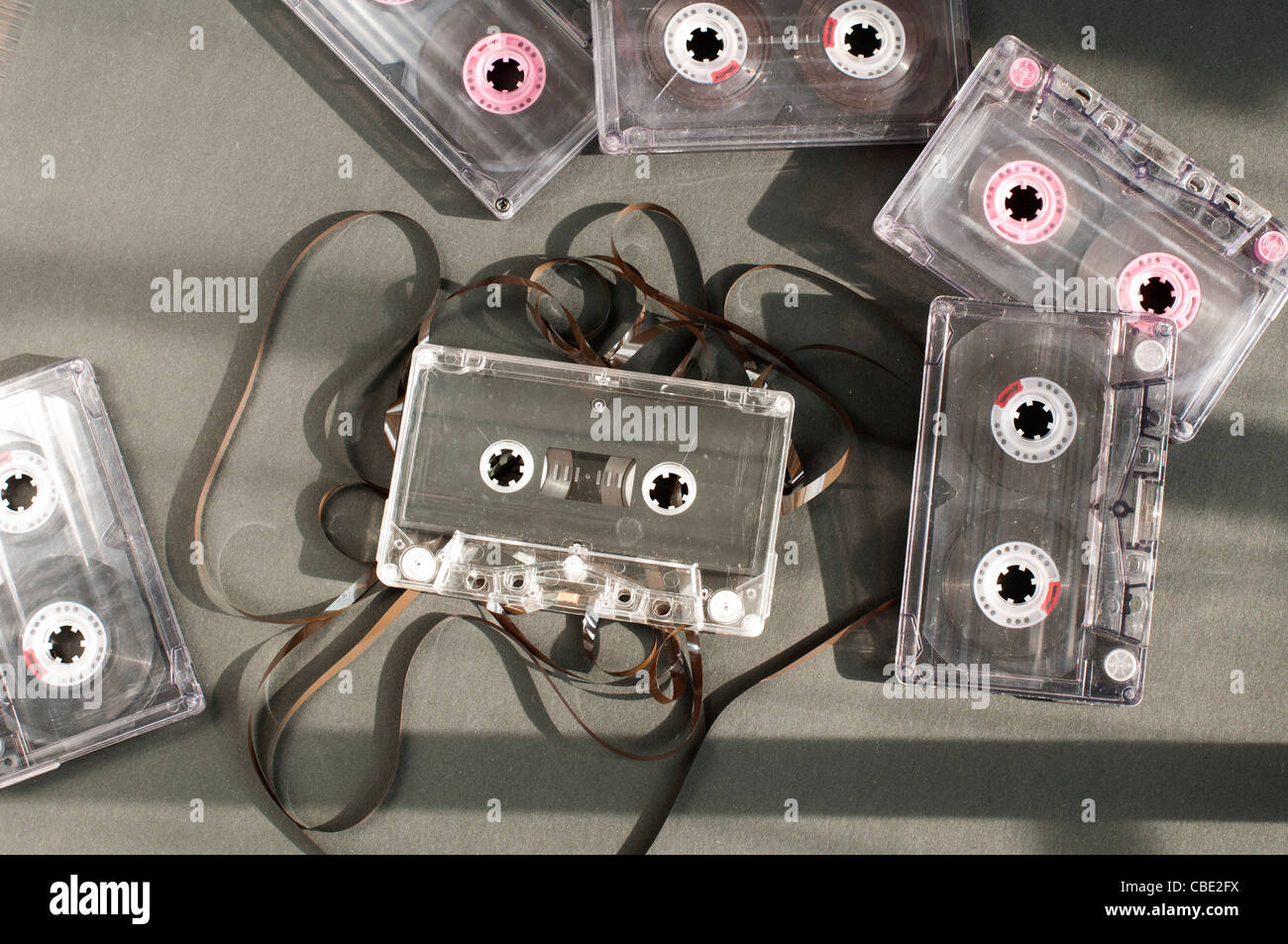 Audio tape cassettes with subtracted out tape. Old broken cassette ...