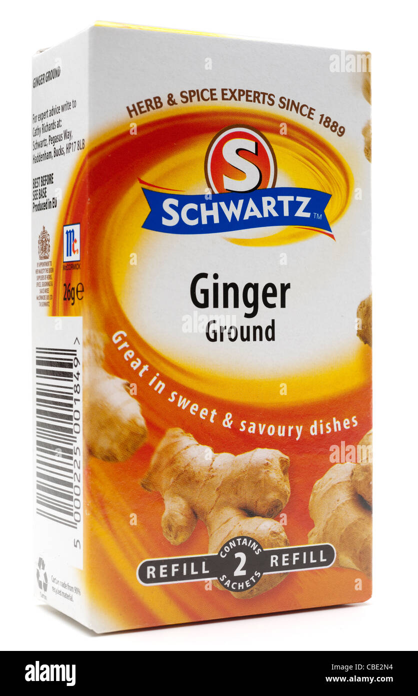 Refill box containing two sachets of Schwartz ground ginger Stock Photo - Alamy