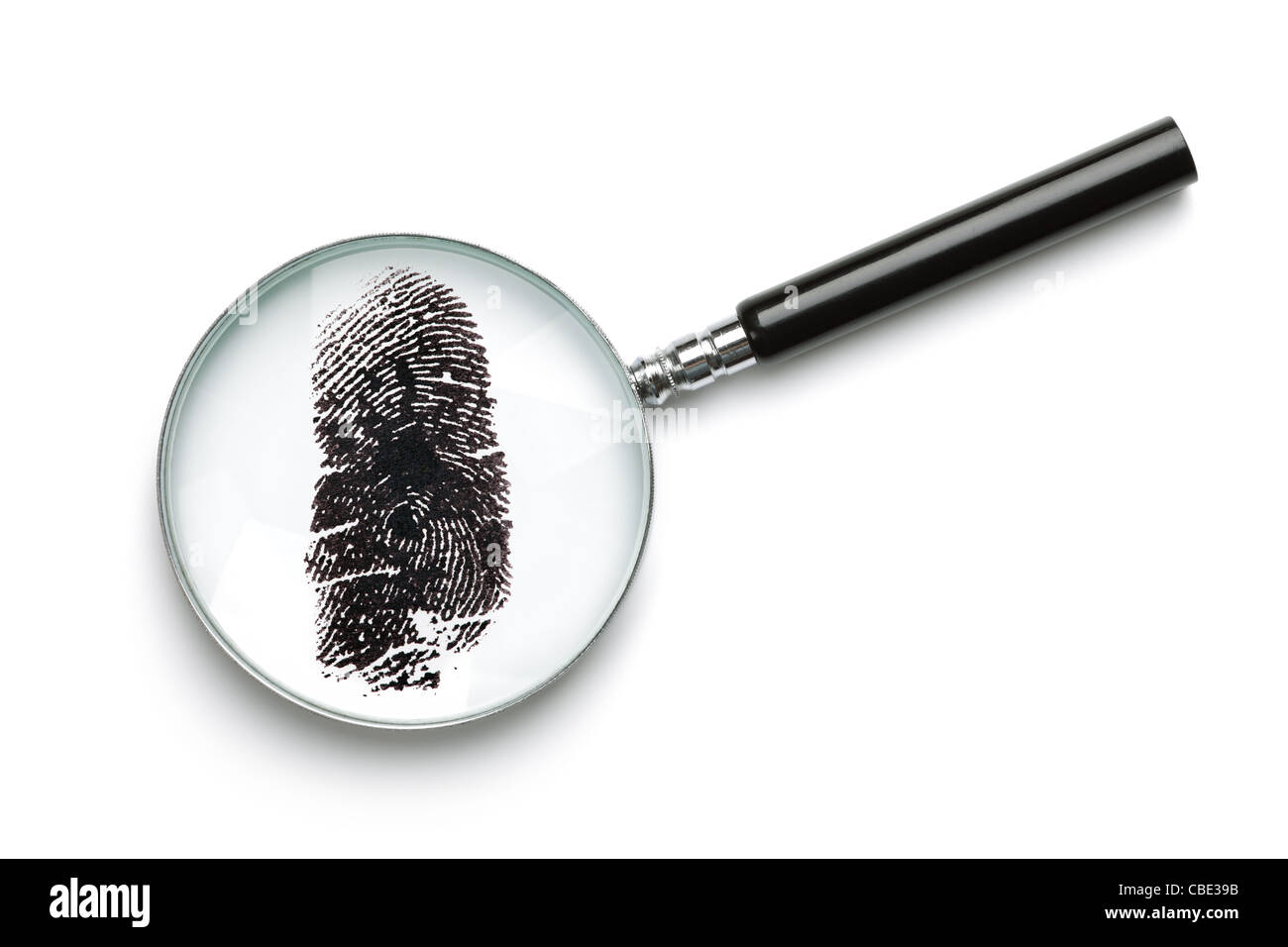Magnifying glass examining fingerprint Stock Photo - Alamy