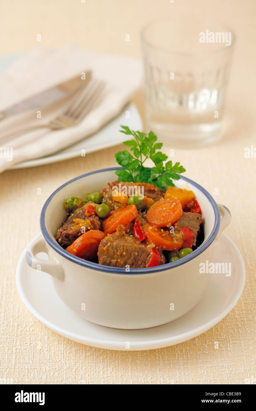 Veal with vegetables. Recipe available Stock Photo - Alamy