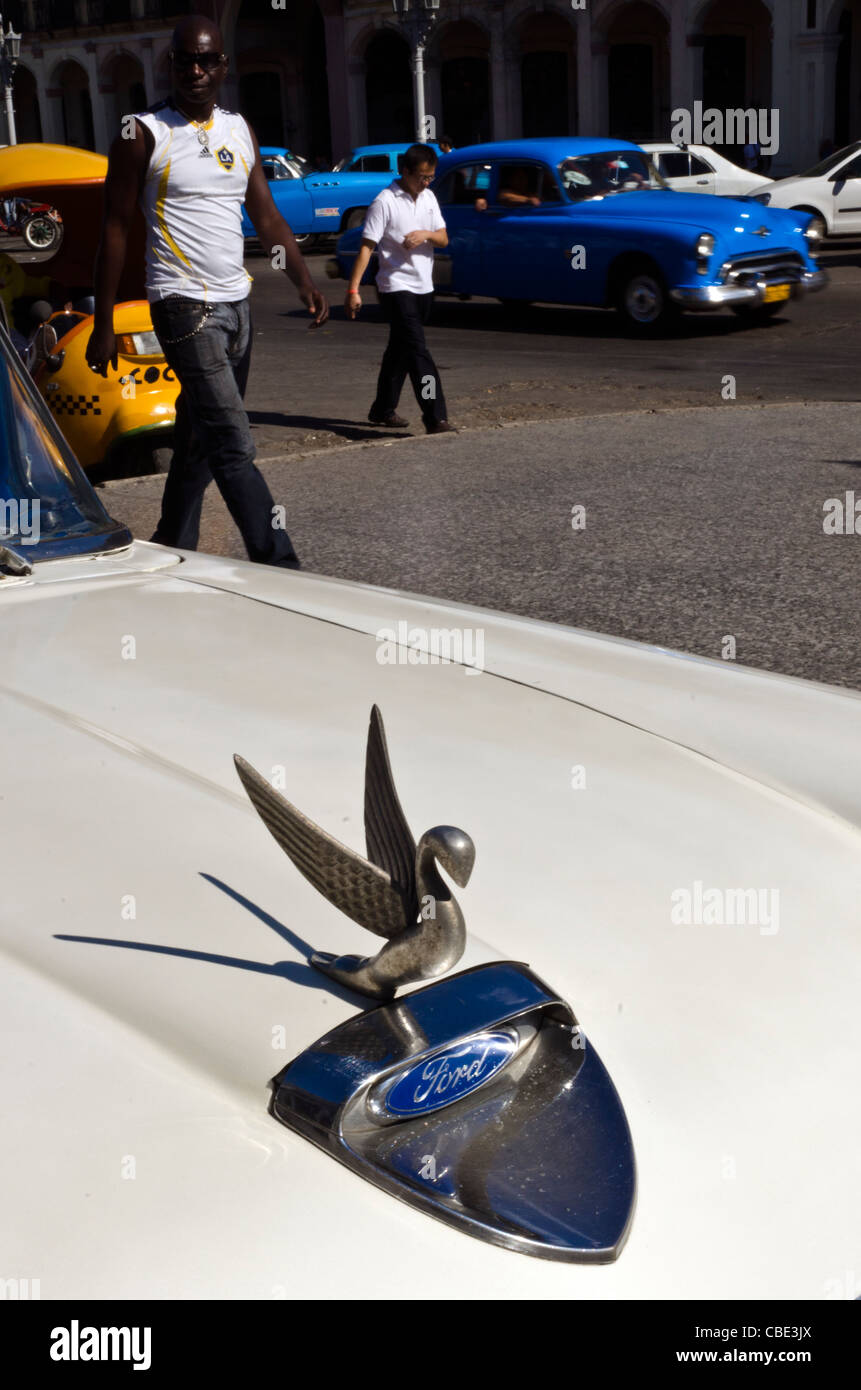 Detail of old American Ford car parked in central Havana Cuba Stock ...