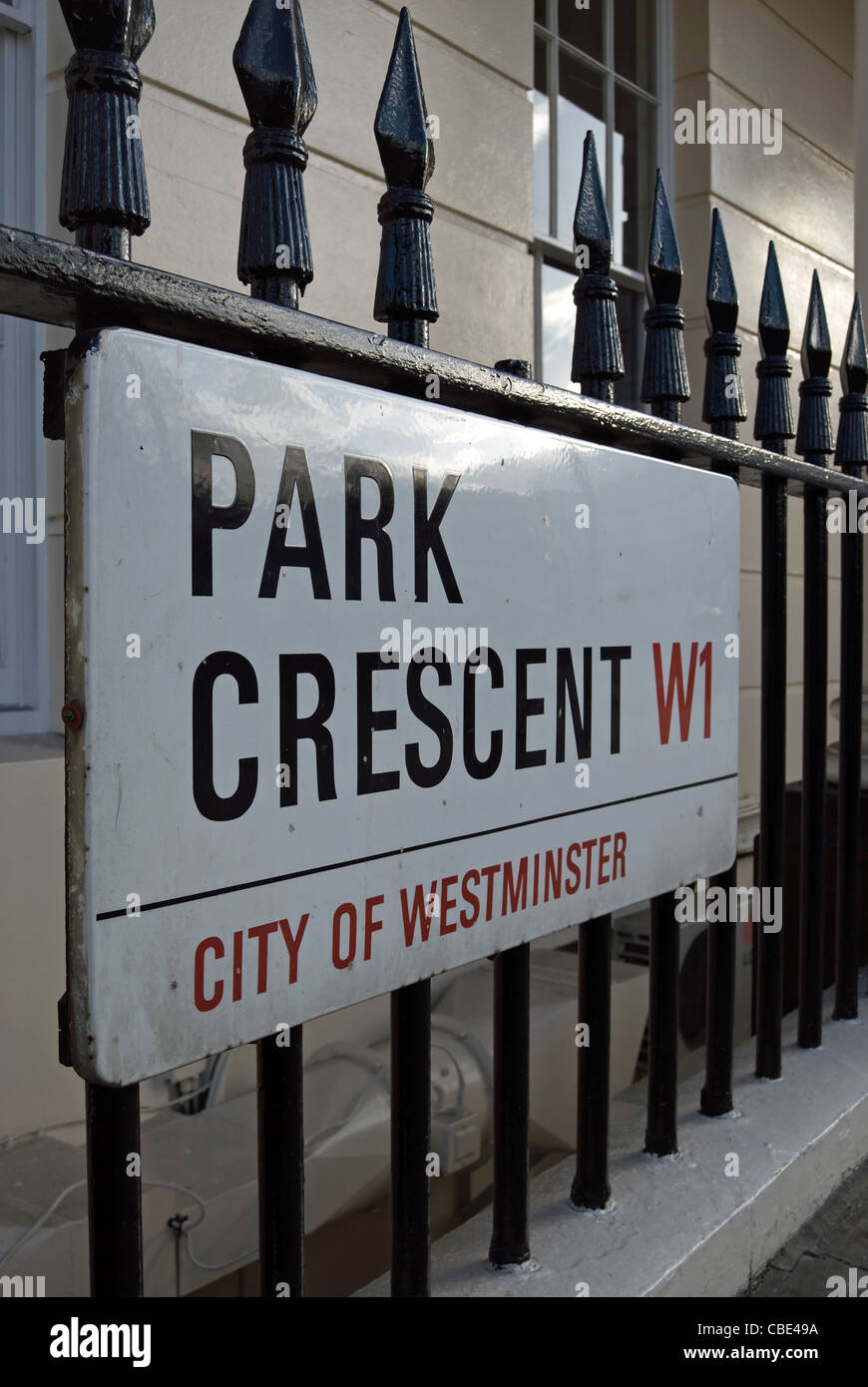 street name sign for park crescent, in the city of westminster, london ...