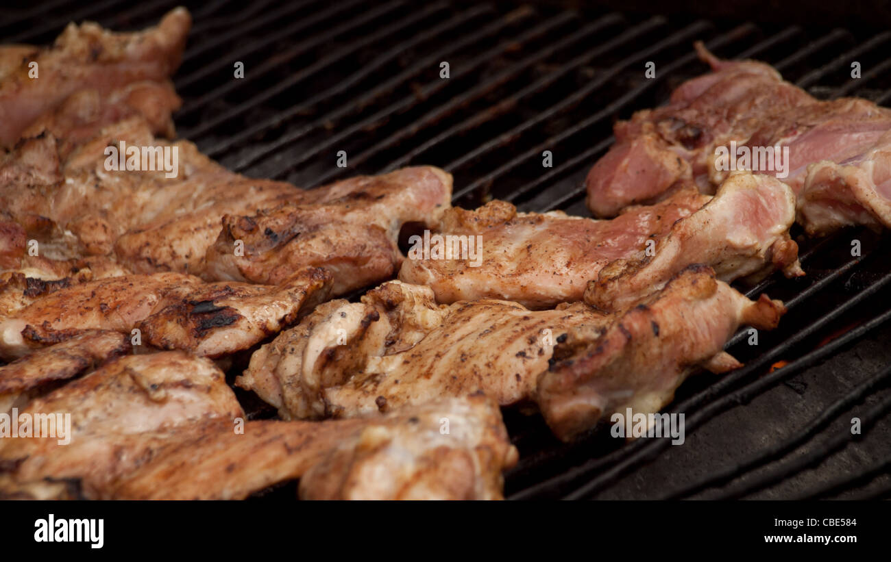 Close shot of hot fresh meat on grill Stock Photo - Alamy