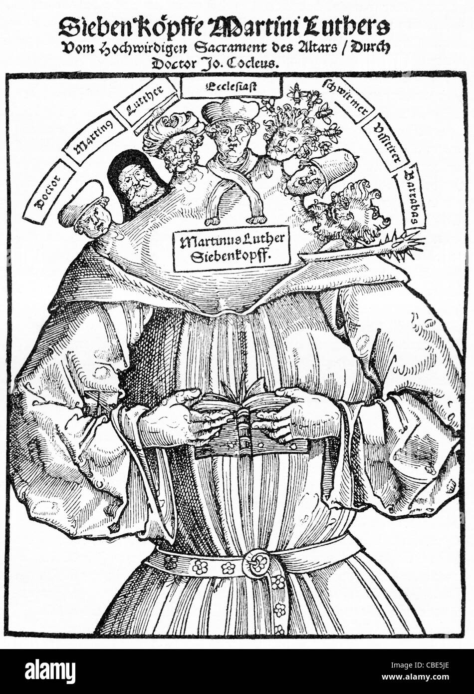 This print was published in 1529 and names Luther as a seven-headed ...