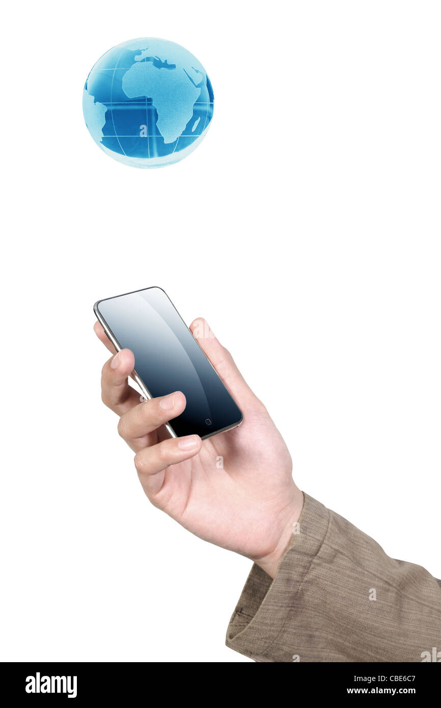 mobile phone with human hand isolated Stock Photo - Alamy