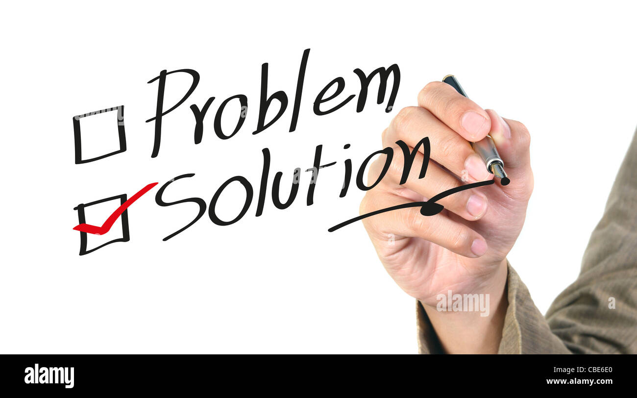 hand writing the solution isolated Stock Photo - Alamy