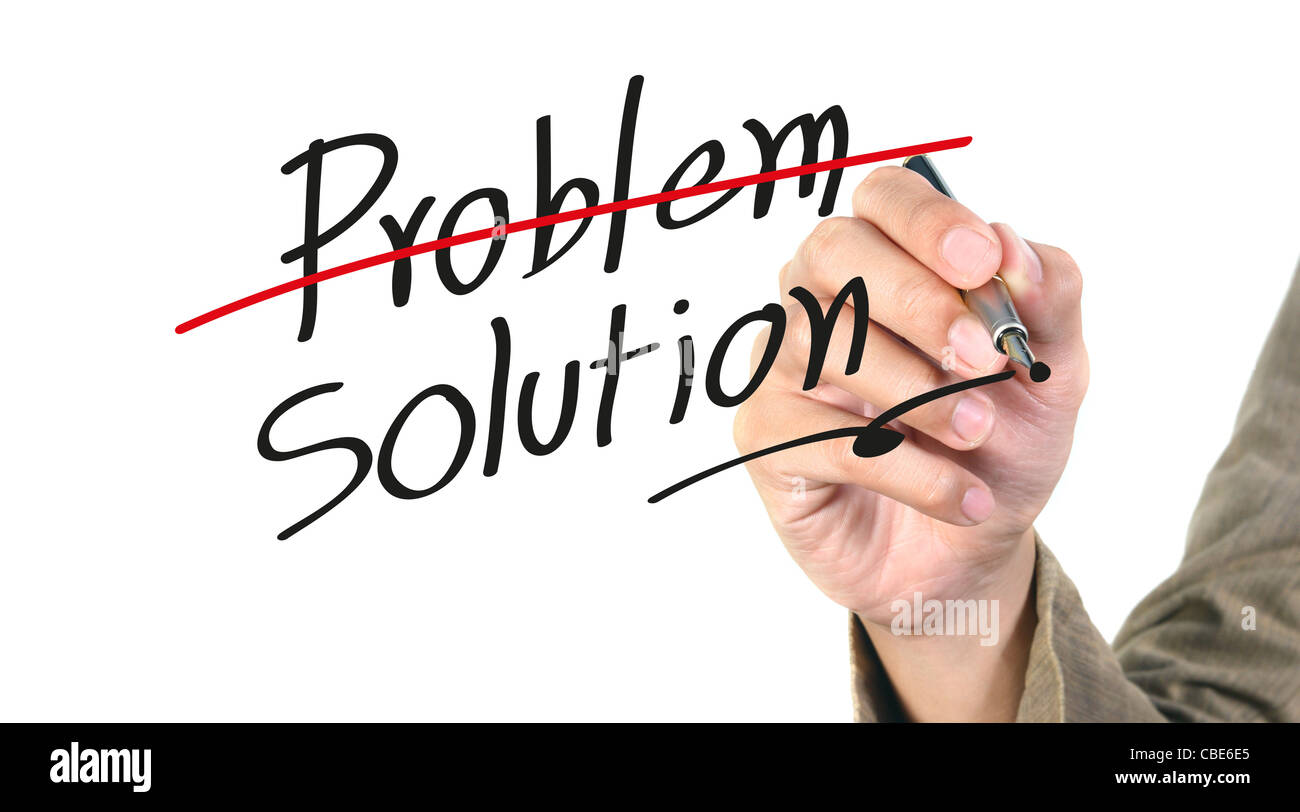 hand writing the solution isolated Stock Photo - Alamy