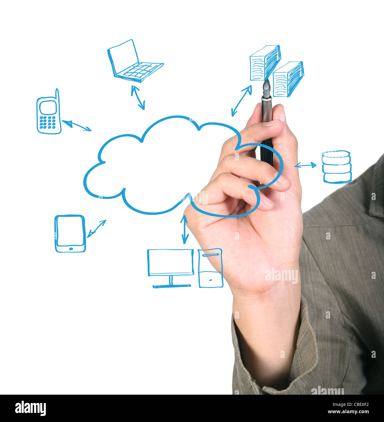 man drawing a Cloud Computing diagram Stock Photo - Alamy