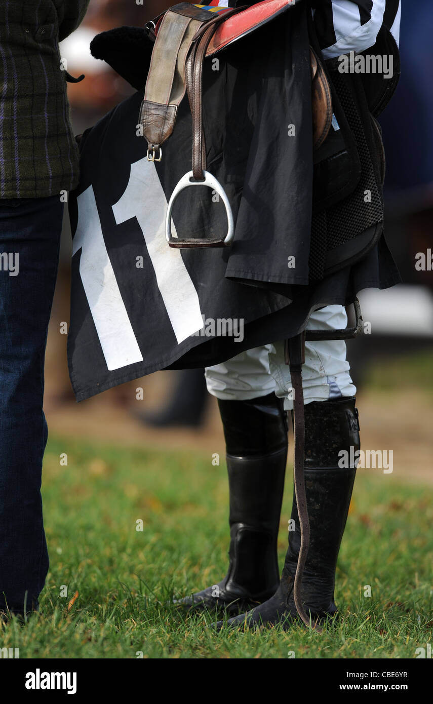 Detail of a Jockeys Saddle and Stirrups Stock Photo - Alamy