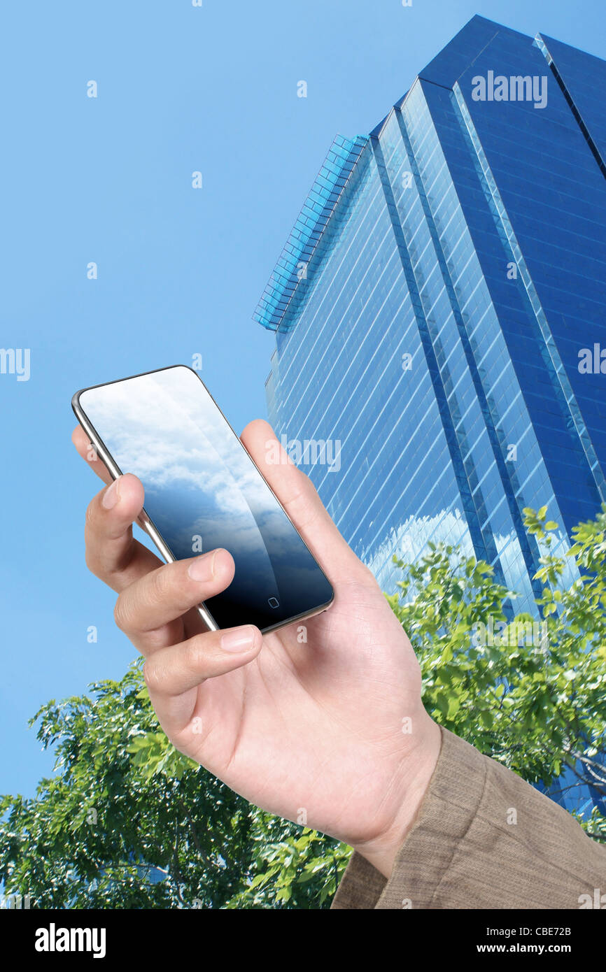 mobile phone on building city Stock Photo - Alamy