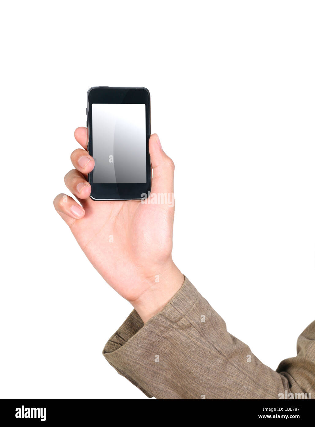 Mobile phone in hand isolated on white background Stock Photo - Alamy