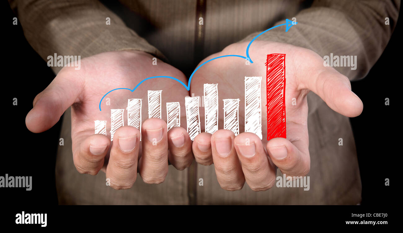 human hand showing writing arrows graph Stock Photo - Alamy