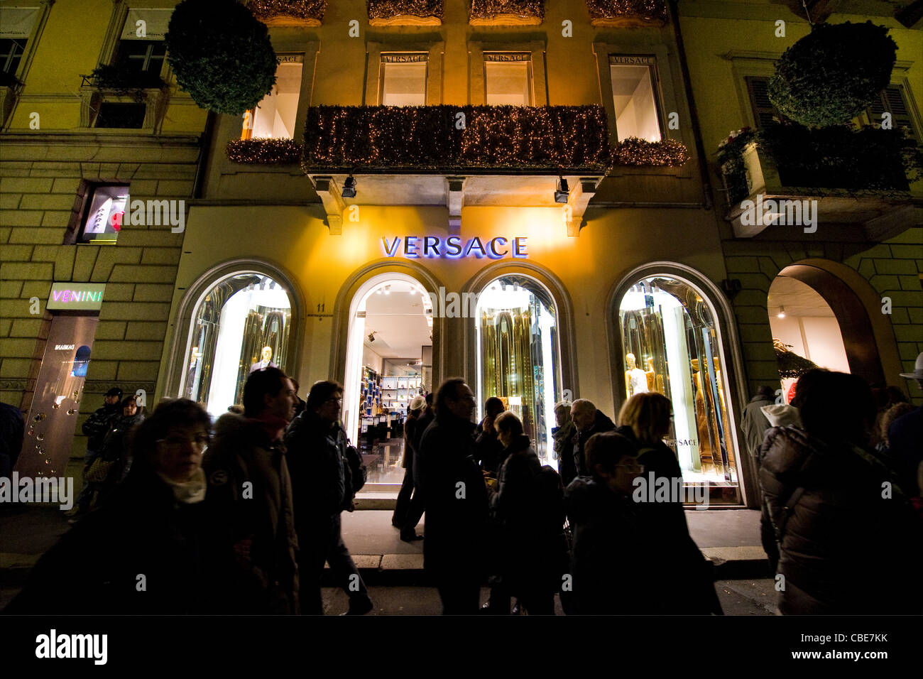 Versace boutique, Via Montenapoleone, Christmas time, Milan, Italy ...