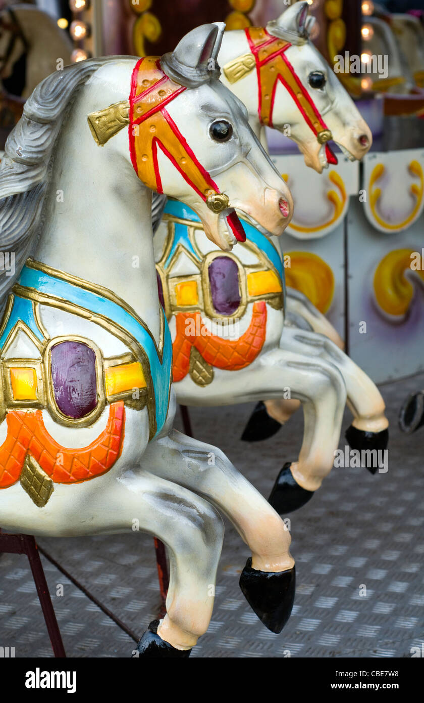 Detail of horses on a fairground carousel Stock Photo - Alamy