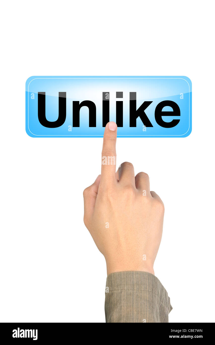 hand pushing the unlike blue button Stock Photo - Alamy