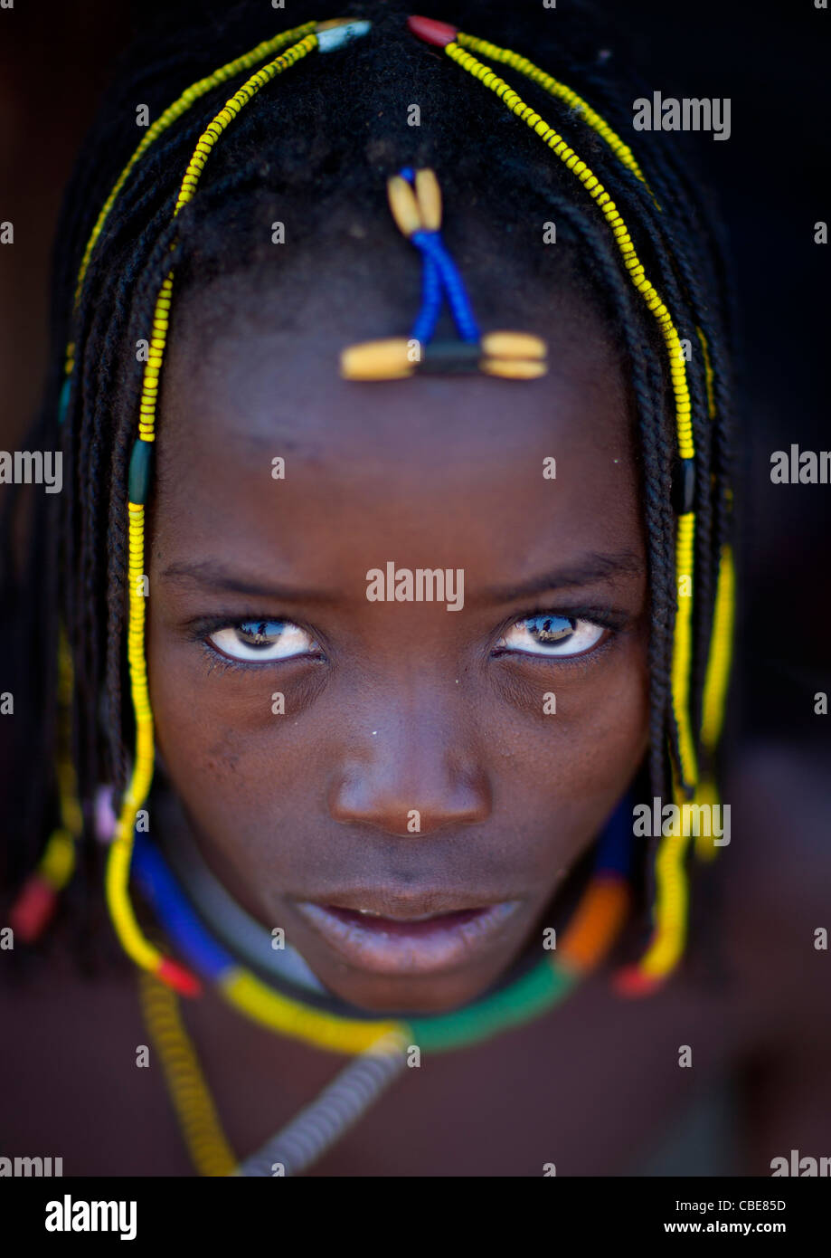 Mucawana Girl With Beaded Plaits, Village Of Soba, Angola Stock Photo ...