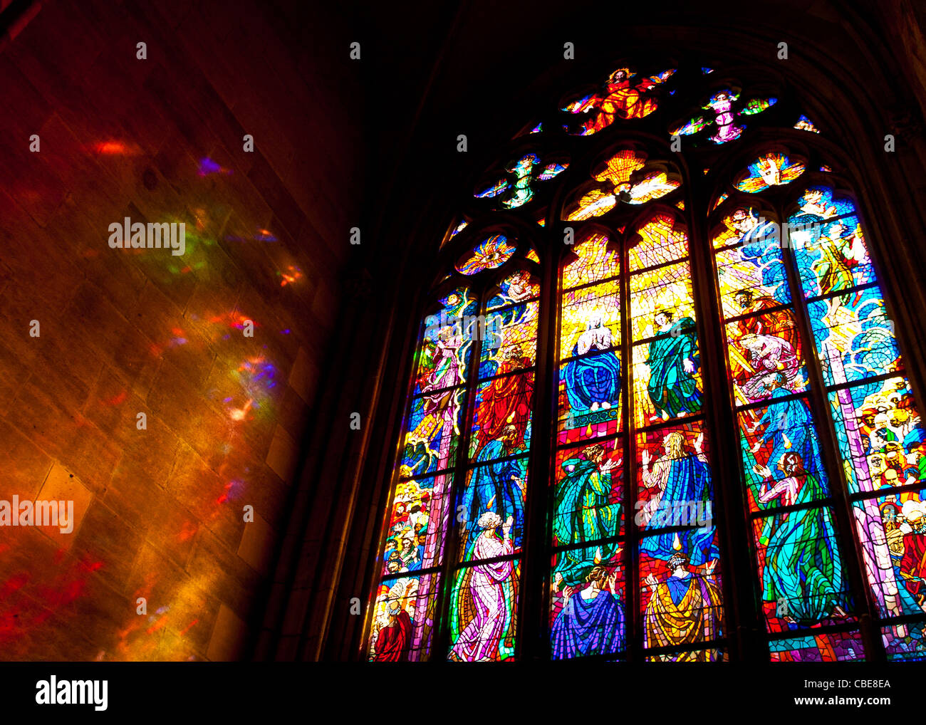 light falling through a stain glass window of a church Stock Photo - Alamy