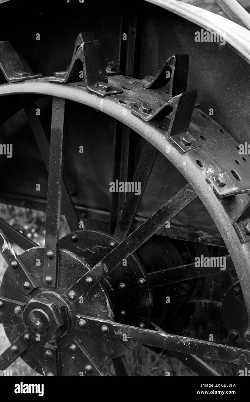 antique tractor steel wheel with spikes. detail Stock Photo - Alamy
