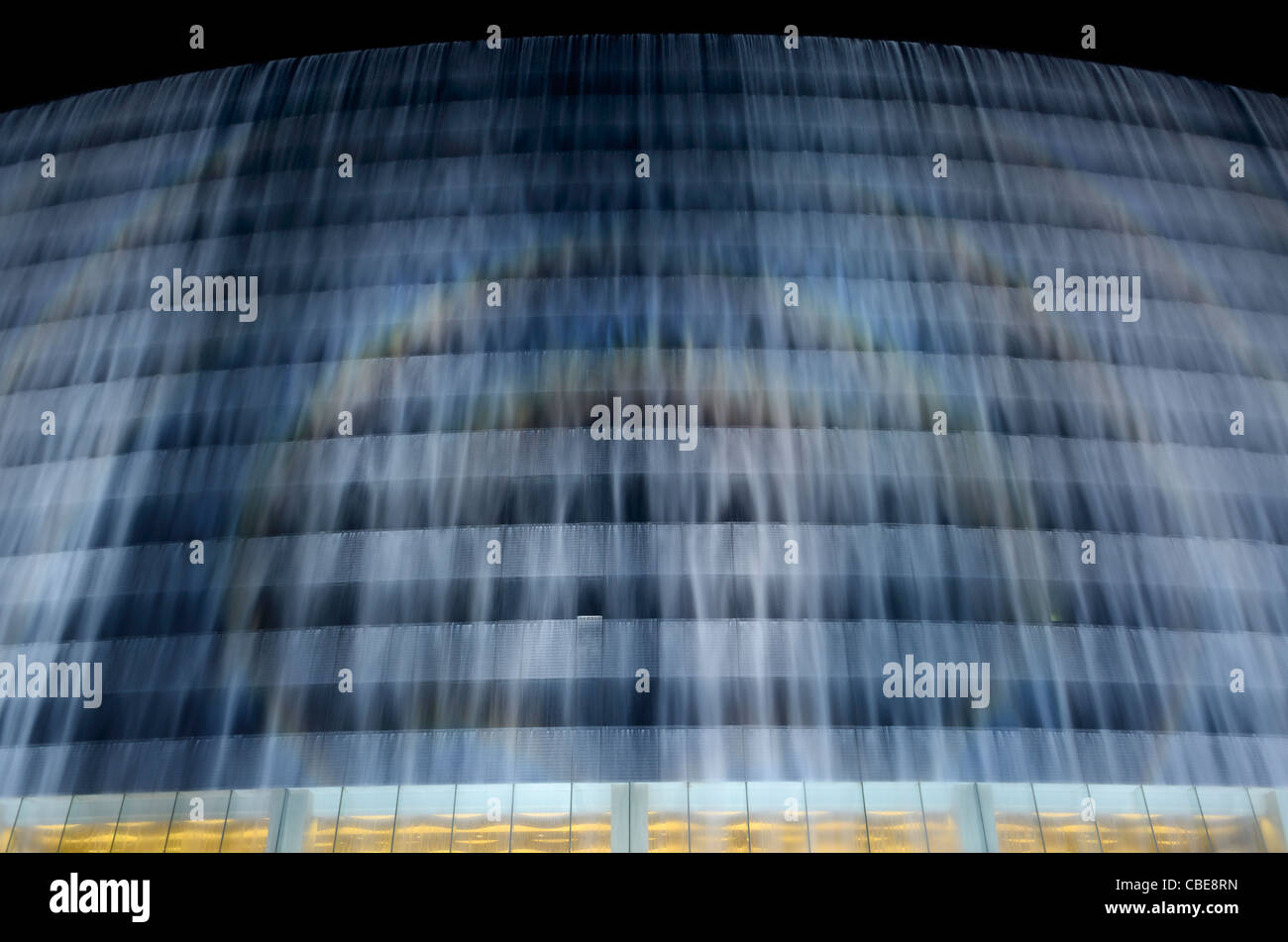 Exterior of Lijiang Waterfall Hotel during waterfall spectacle at night ...