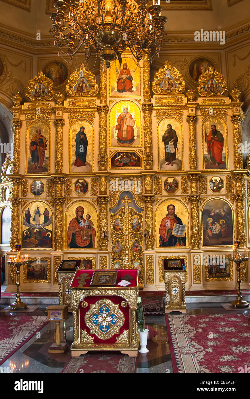 Interior of church, Podil, Kiev, Ukraine, showing beautiful golden ...