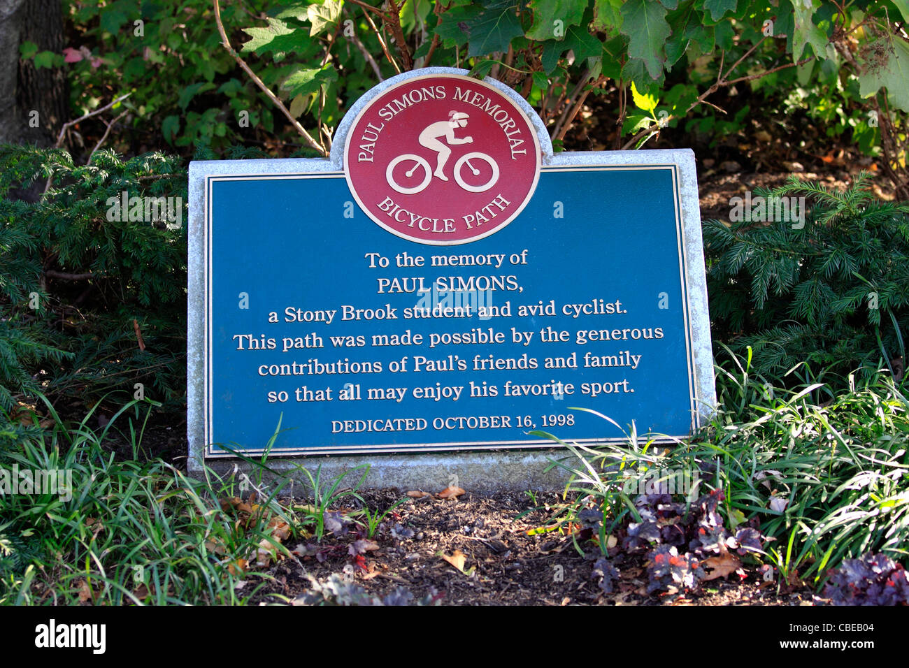 Plaque on bicycle trail honoring Paul Simons Stony Brook University ...