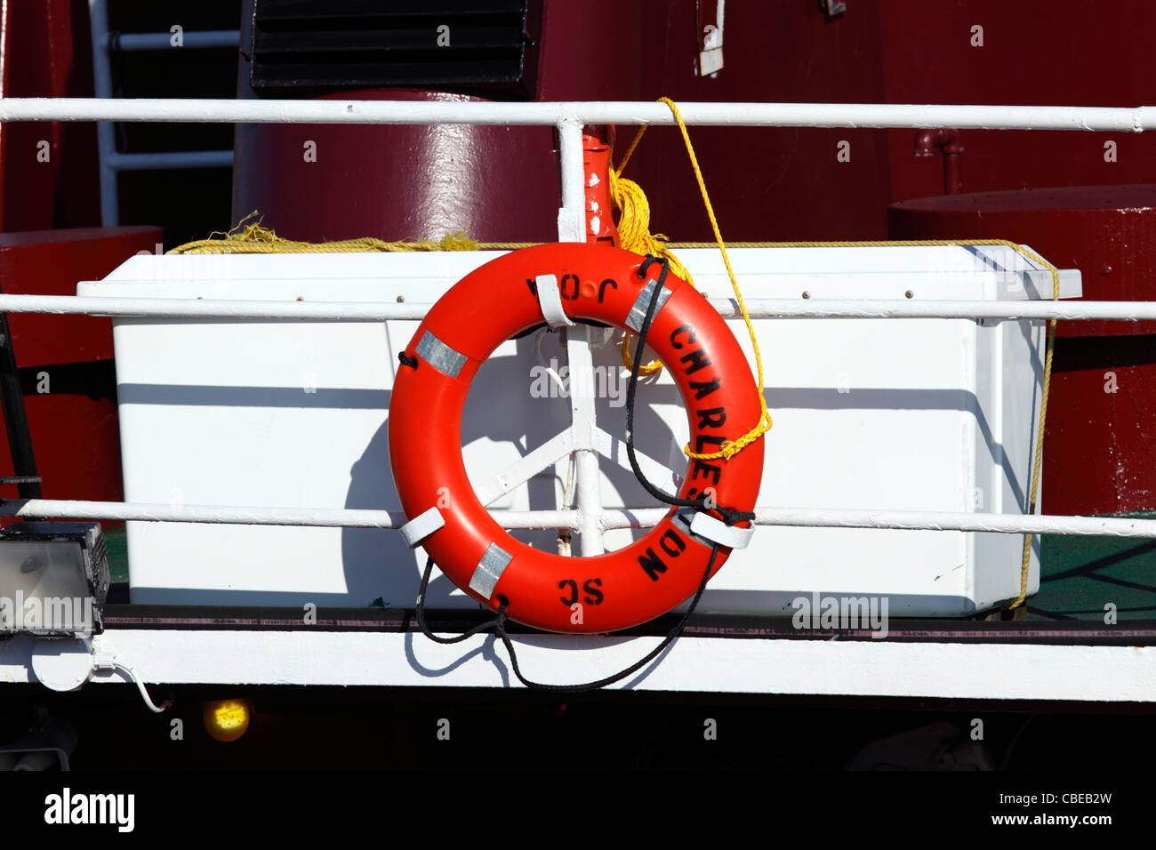 Life preserver on tugboat Long Island NY Stock Photo - Alamy
