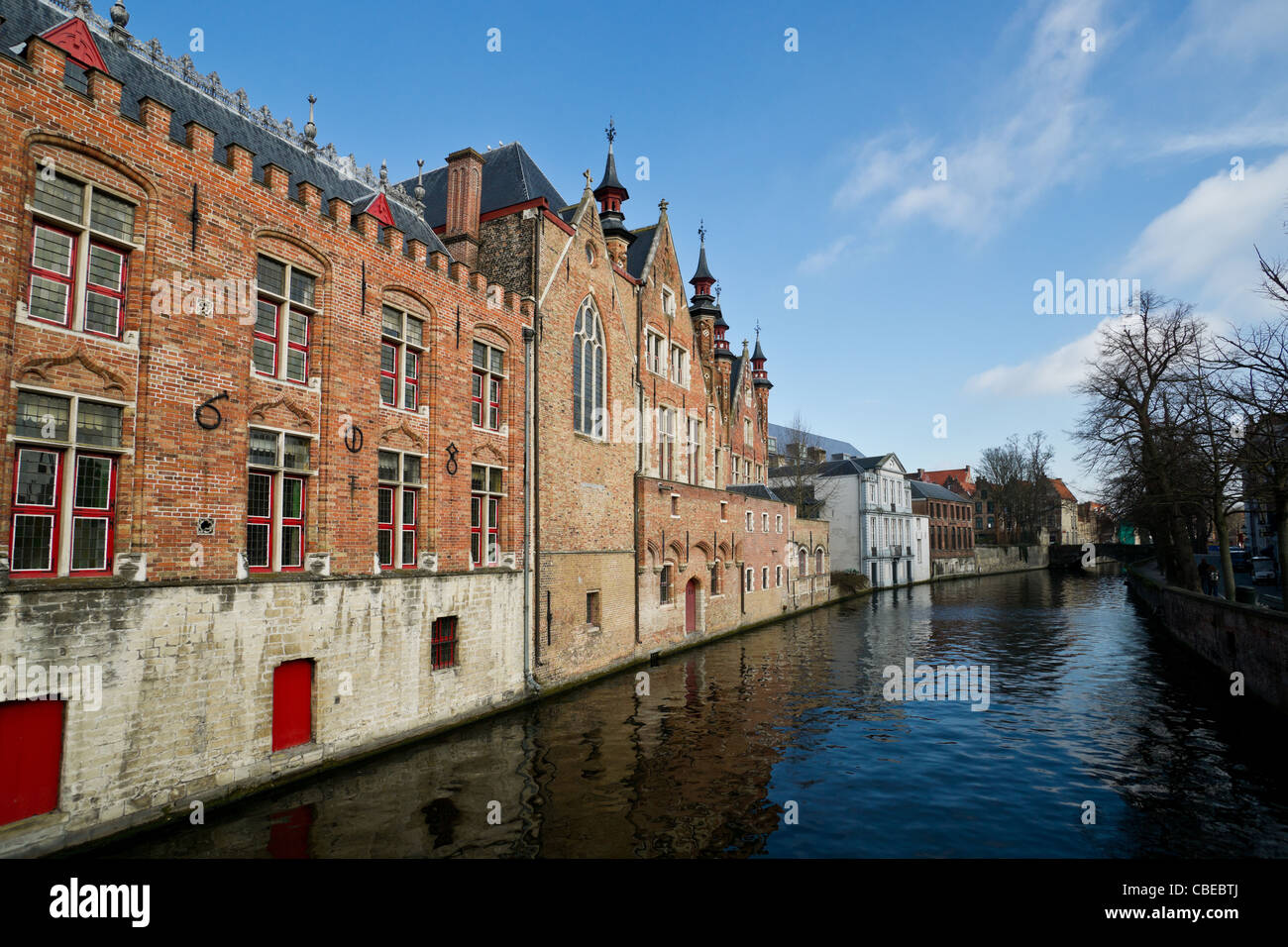 Medieval houses on canal in Bruges. West Flanders, Belgium Stock Photo ...