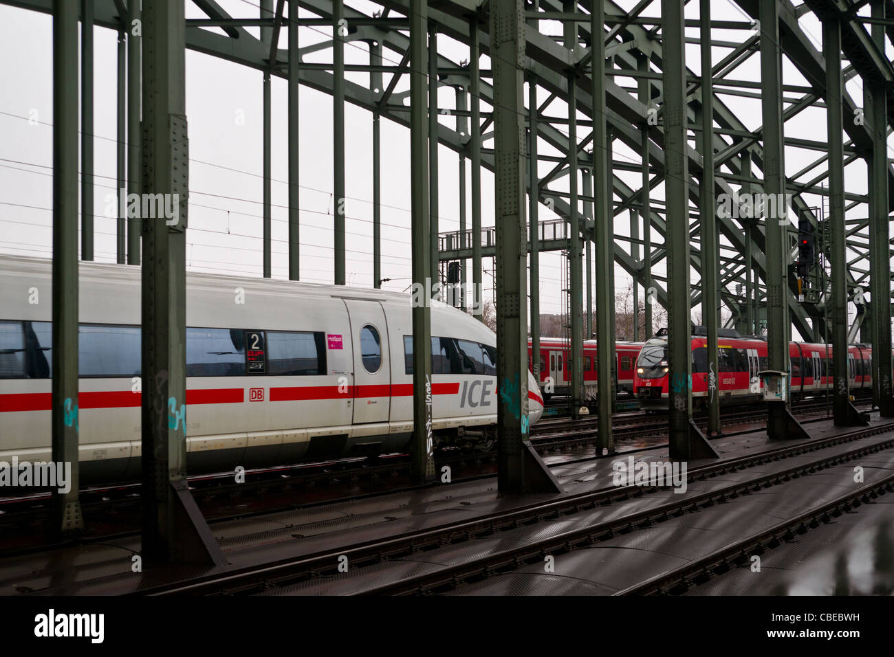 ICE and RE trains on a bridge in Cologne, Germany Stock Photo - Alamy