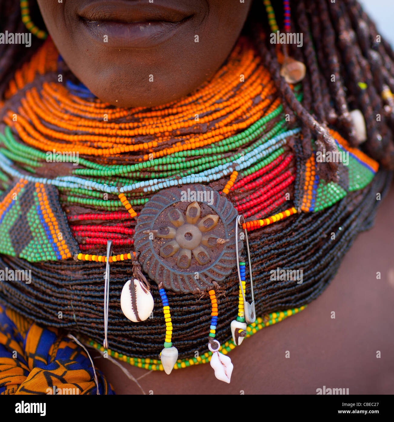 Mwila Woman Wearing The Vilanda Necklace, Chibia Area, Angola Stock ...