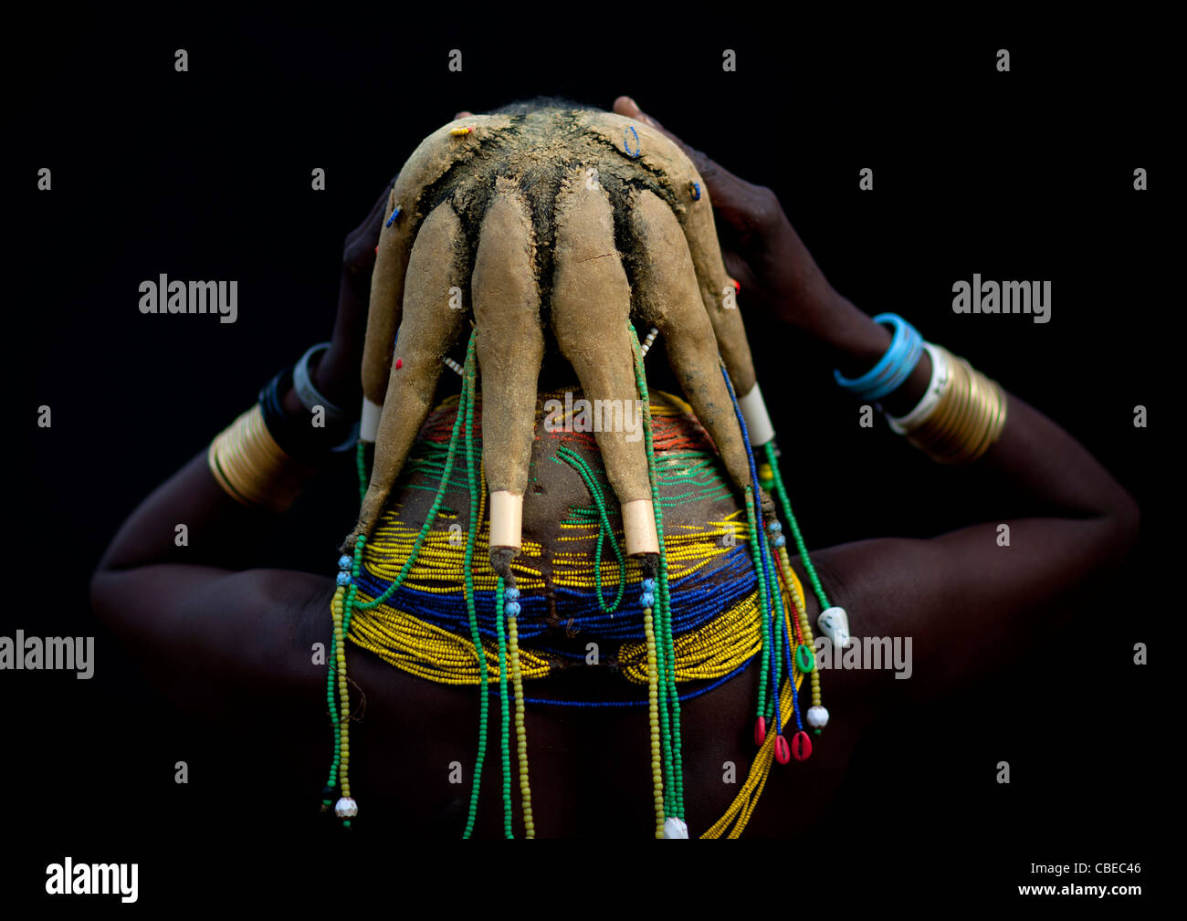 Mwila Woman Wearing The Vilanda Necklace, Chibia Area, Angola Stock ...