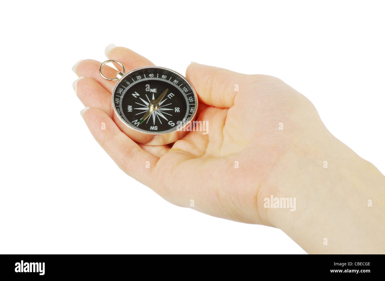 Compass in a hand isolated on the white Stock Photo - Alamy