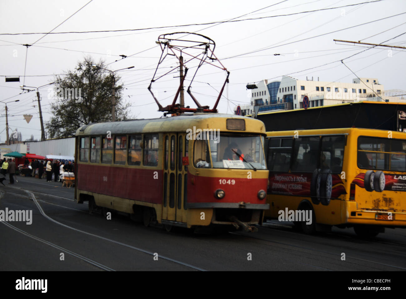Tram, Bus stop Privoz Stock Photo - Alamy