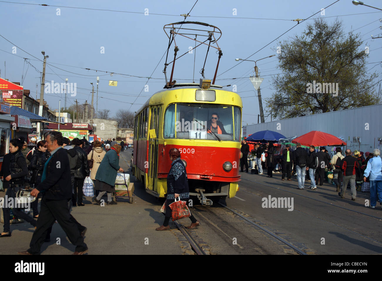 Tram, Bus stop Privoz Stock Photo - Alamy