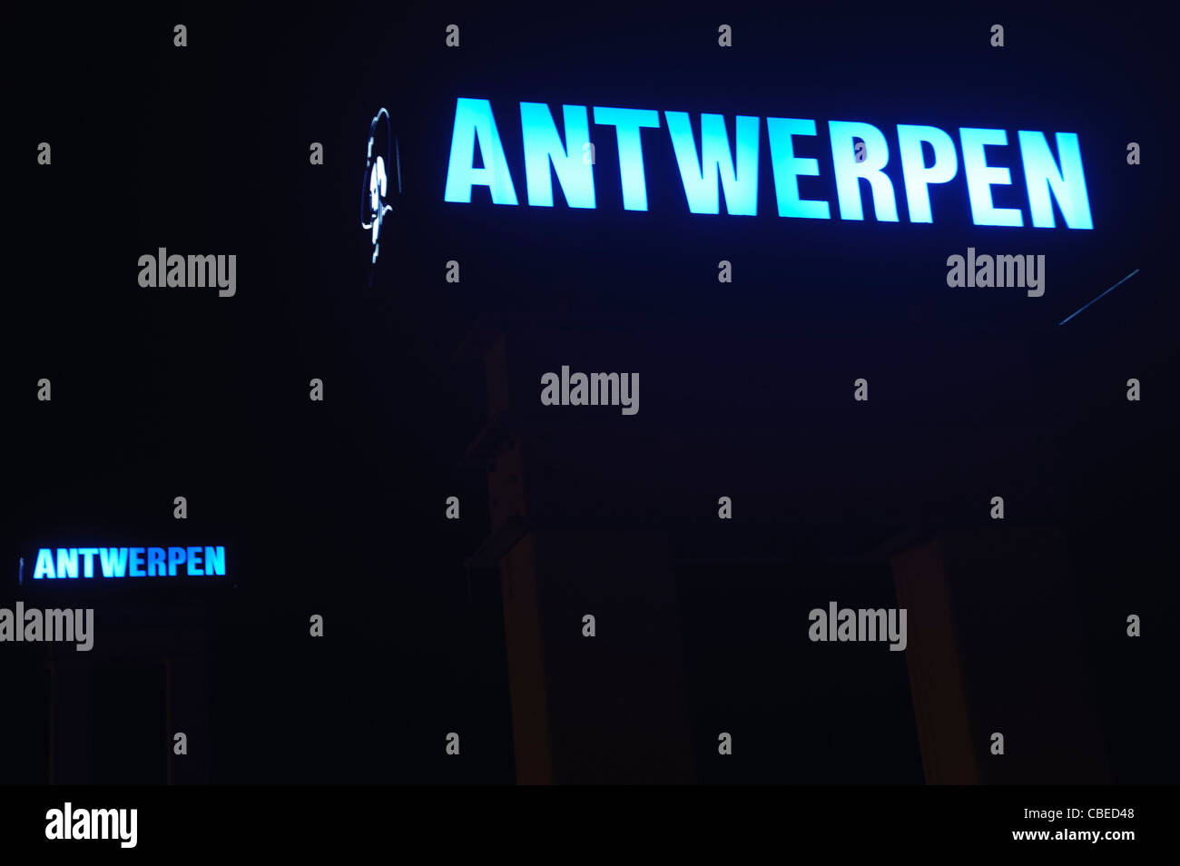 Antwerp sign by night at the ferries dock. POrt of Antwerp. Antwerp ...