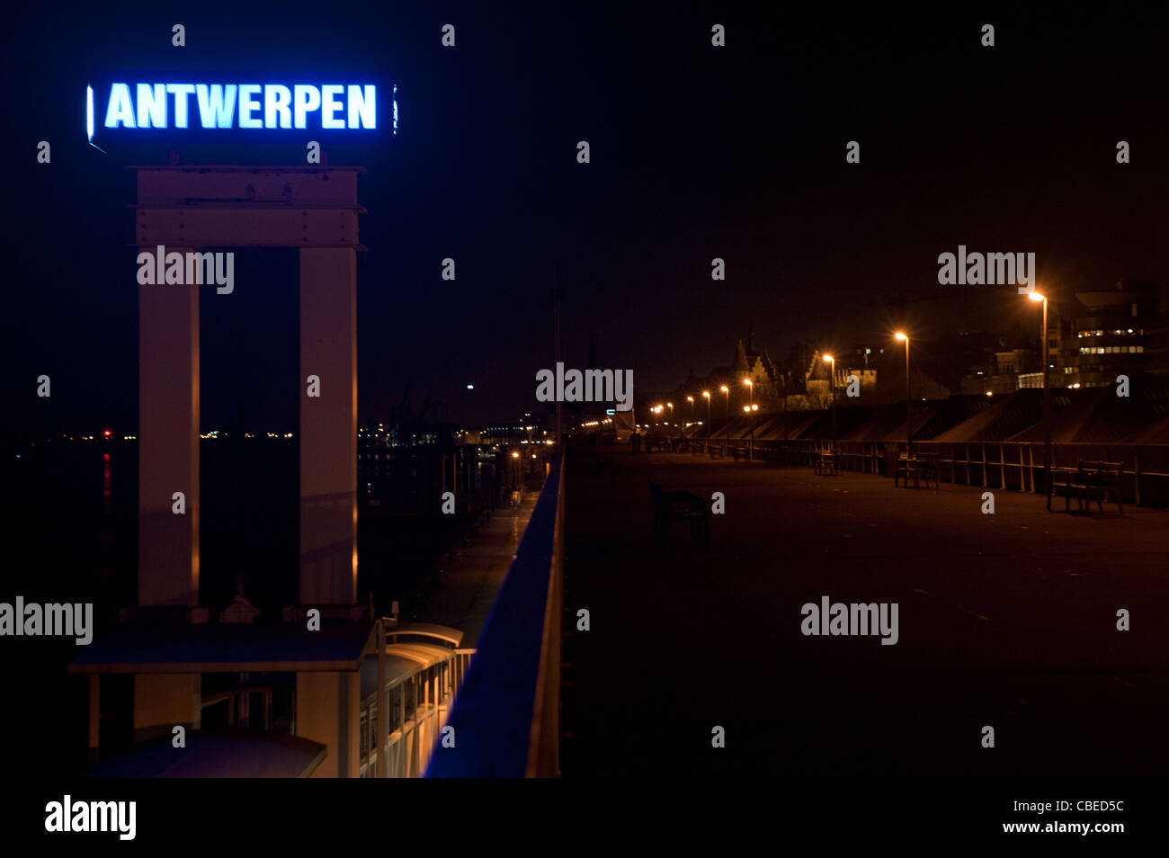 Antwerp sign by night at the ferries dock. POrt of Antwerp. Antwerp ...