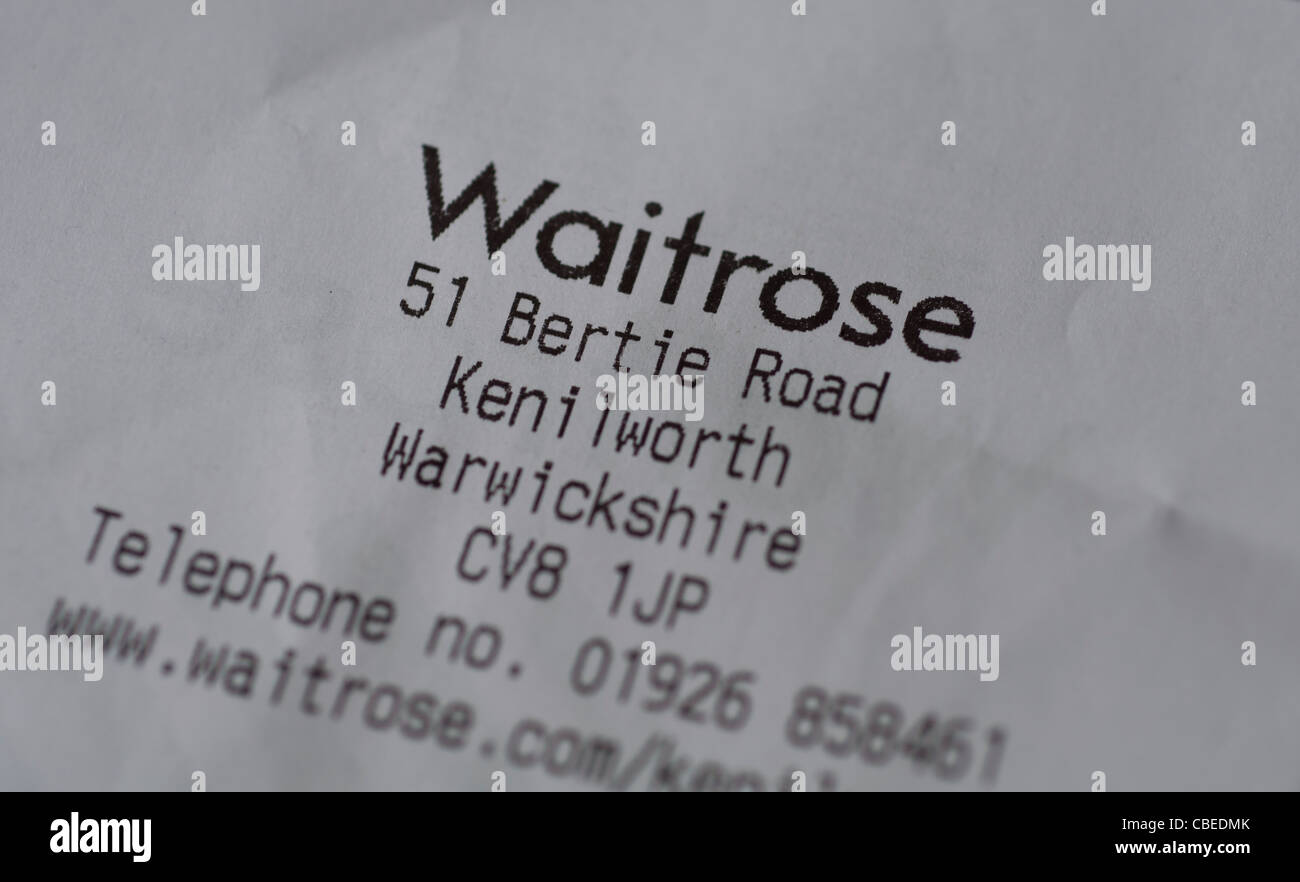 Waitrose supermarket till receipt Stock Photo - Alamy