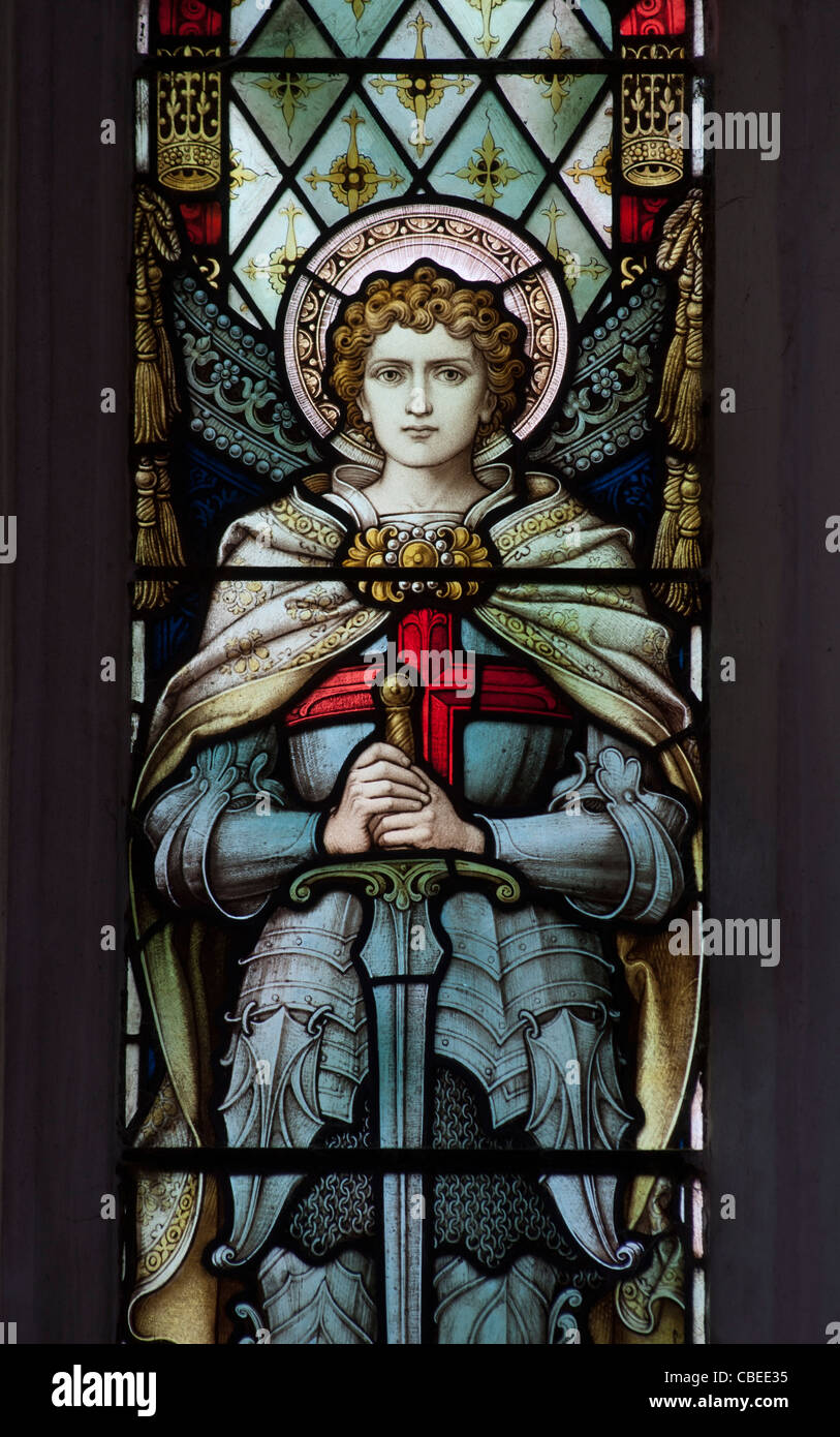 St. George stained glass, All Saints Church, Flore, Northamptonshire ...