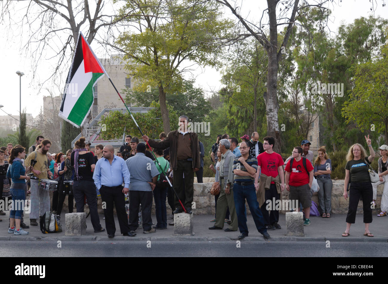 group of Palestinians and anarchists demonstarting on friday at Sheikh ...