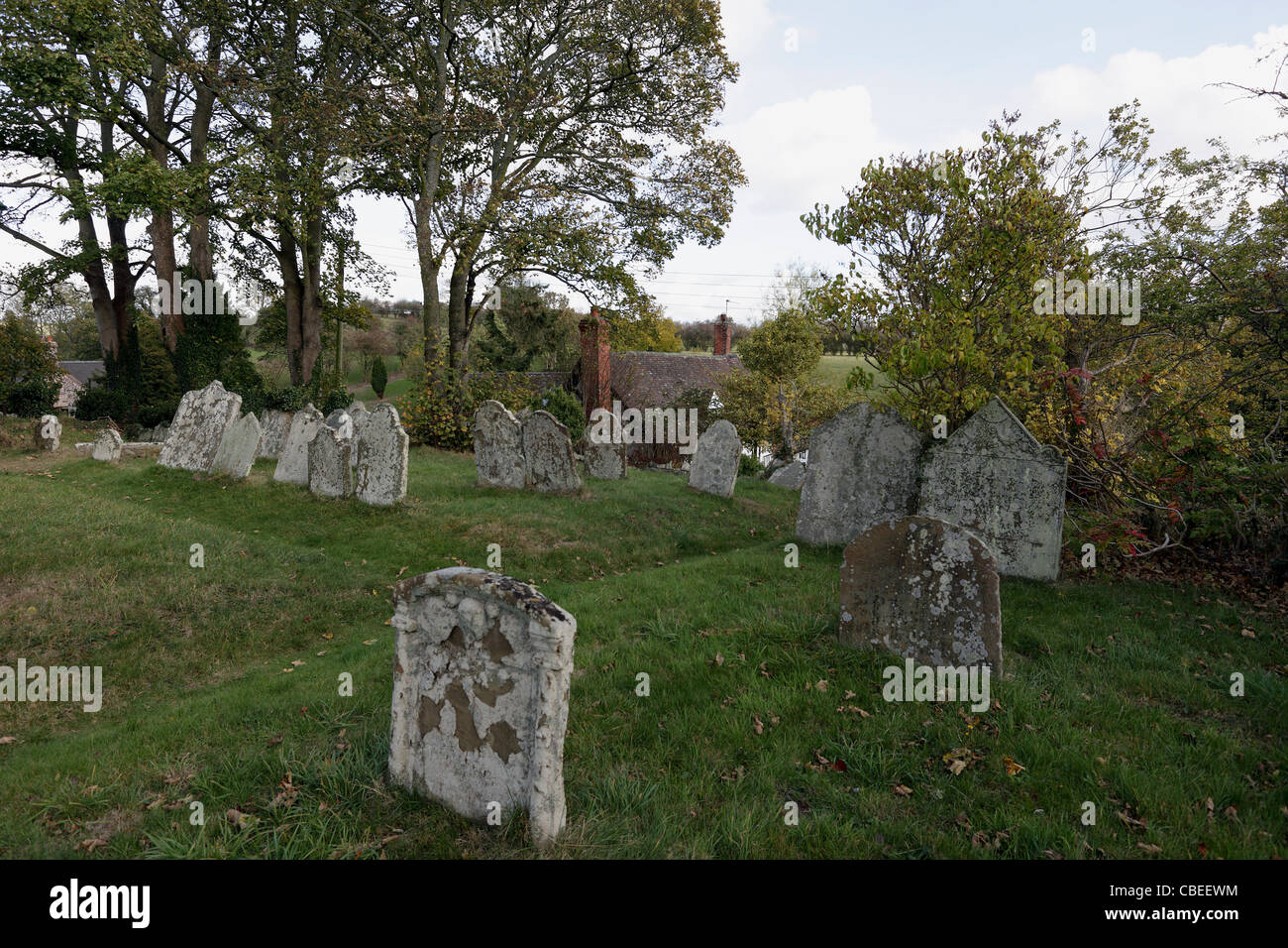 Headstones within the cemetery of St James Church in Cardington ...