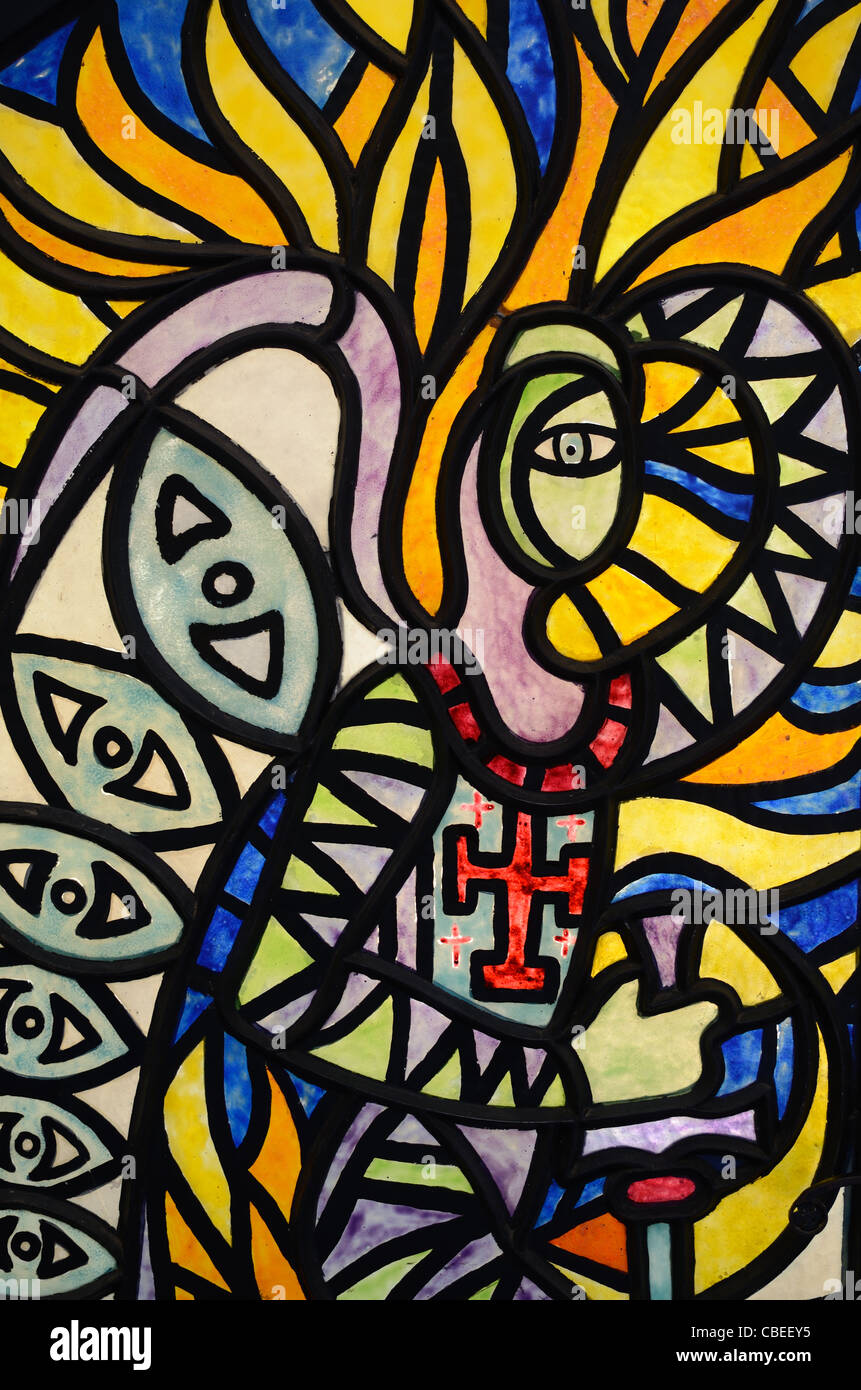 Modern or Modernist Stained Glass Window of Medieval Knight or Crusader ...