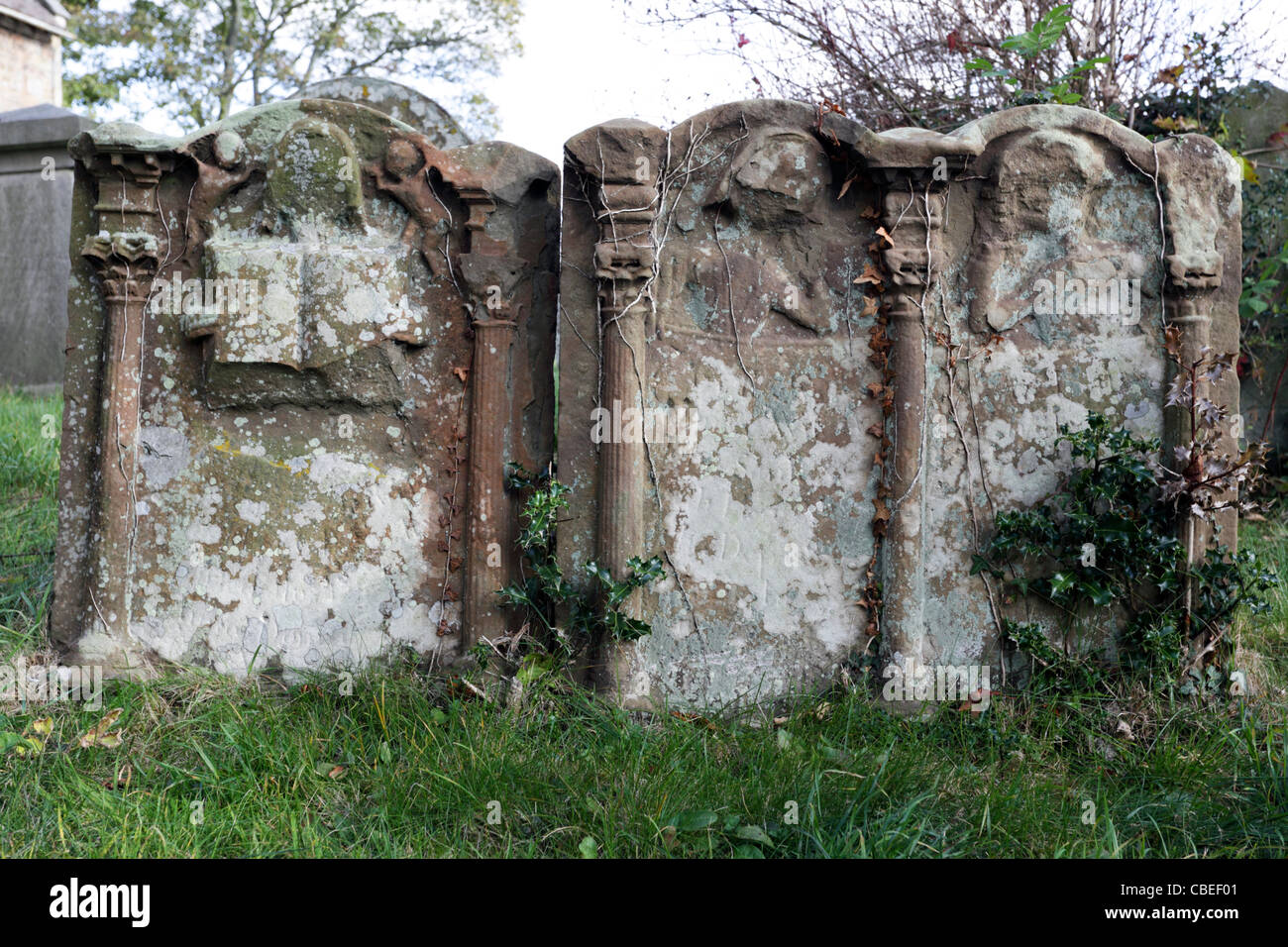 Headstones within the cemetery of St James Church in Cardington ...